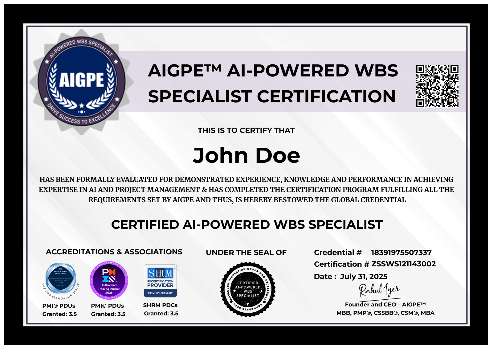 AI-Powered WBS Specialist Certification - AIGPE